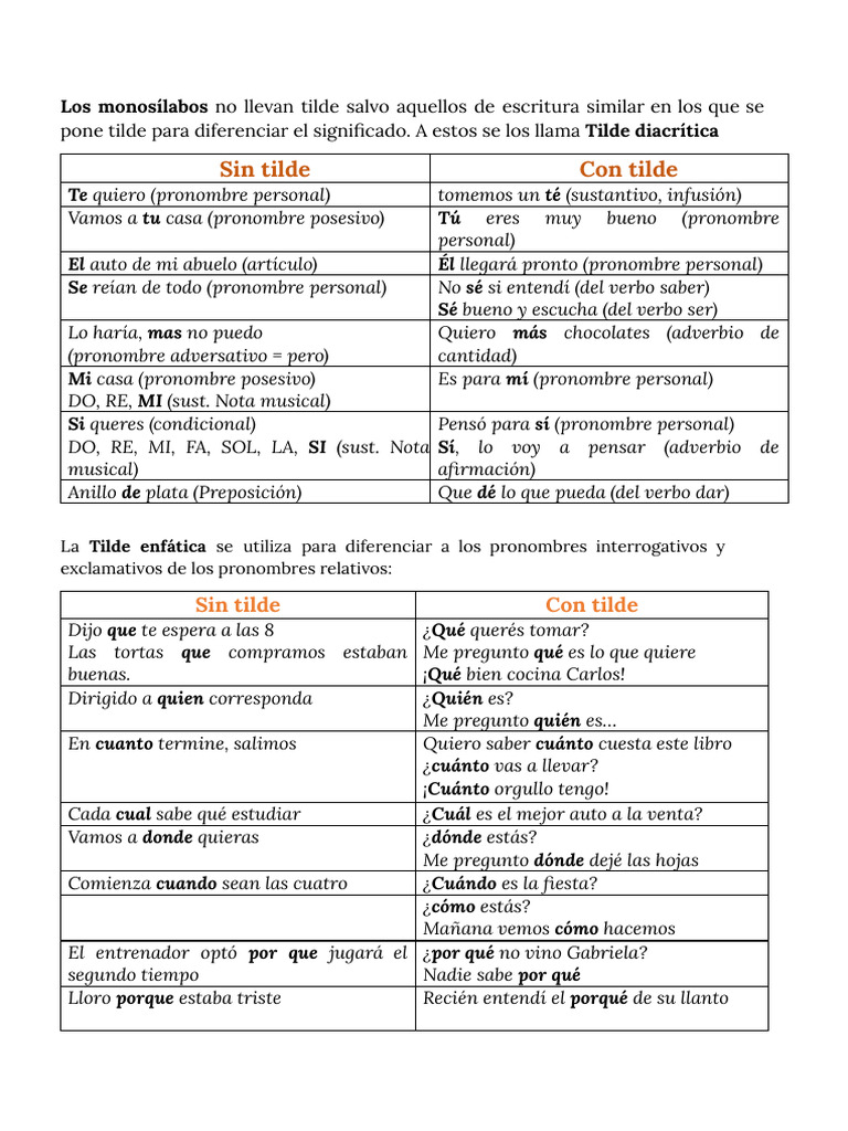 tilde diacritica y enfática.docx | PDF