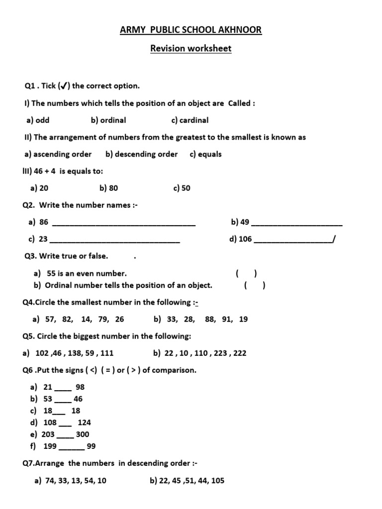 Revision Worksheet Maths | PDF