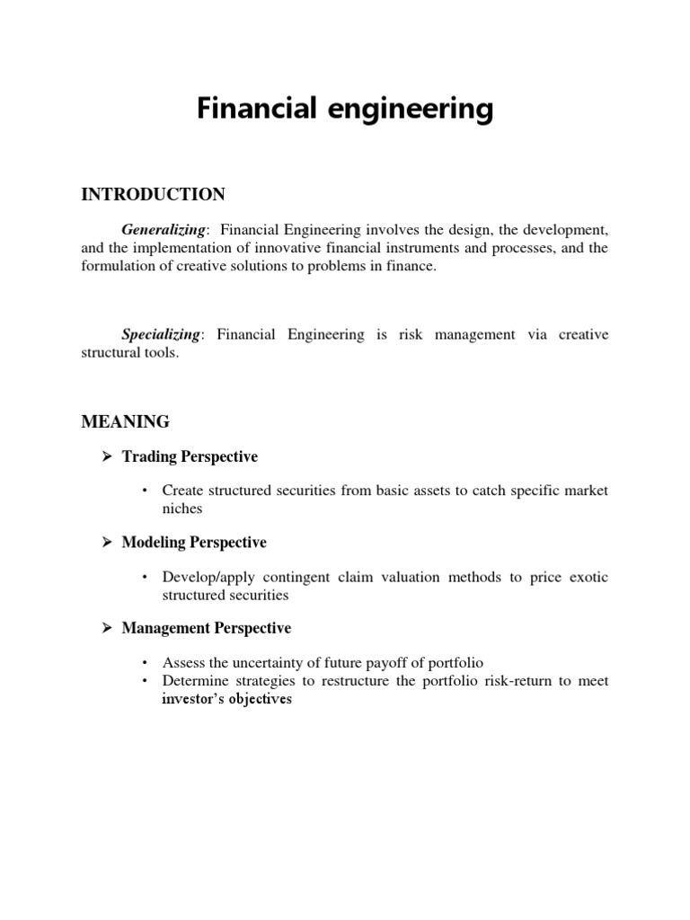 Understanding Financial Engineering Concepts Pdf Derivative