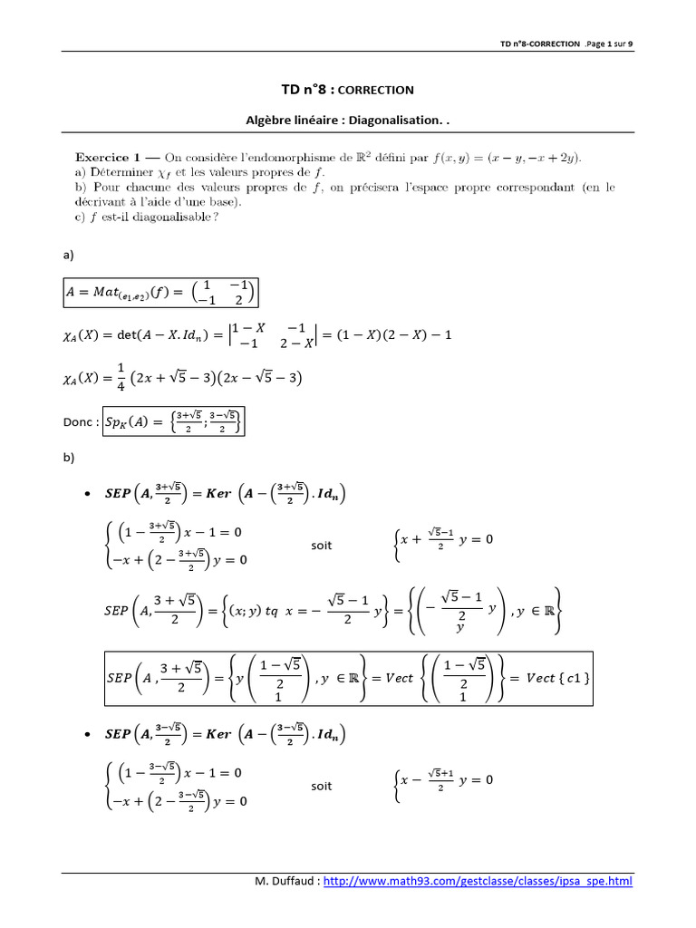 td8 Diagonalisation Corr - Ipsa | PDF