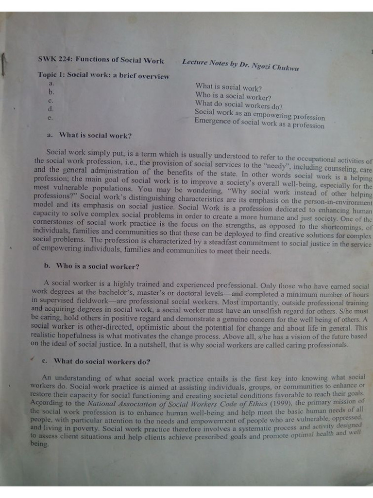 Functions of Social Work | PDF