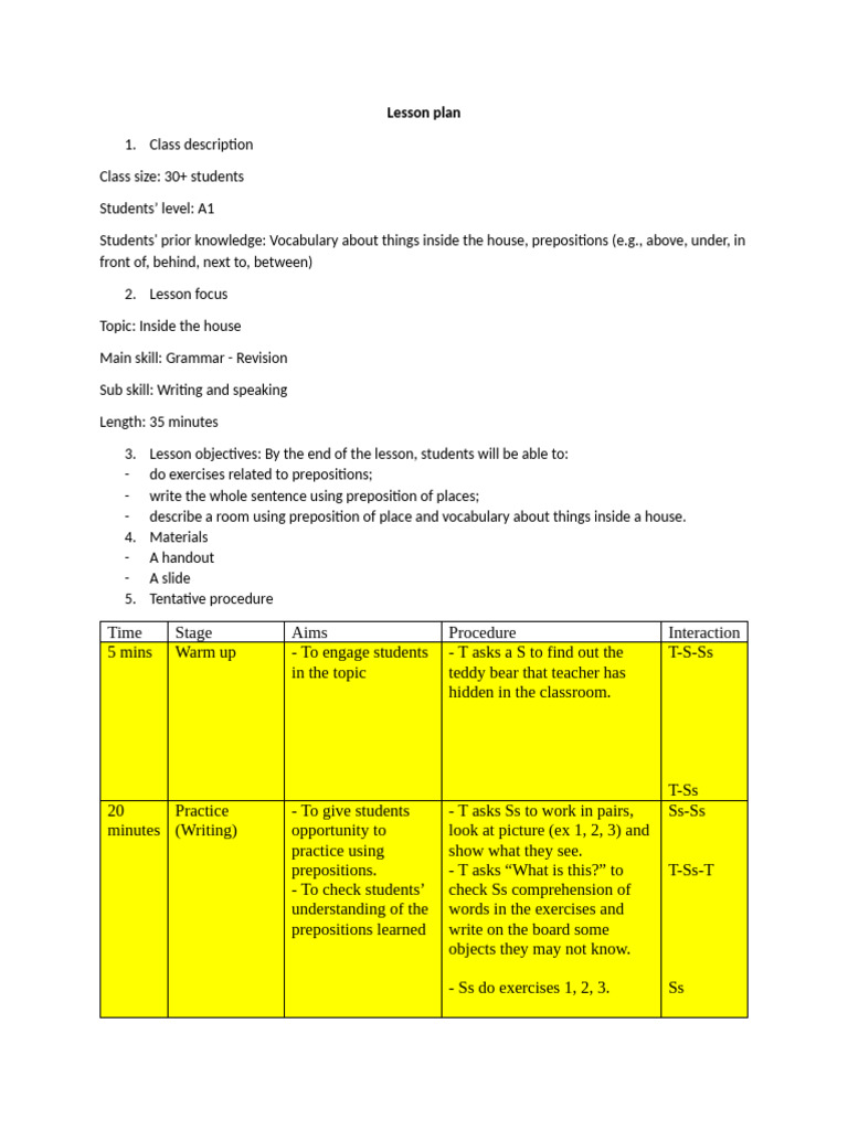 Lesson plan prepositions | PDF Lesson plan prepositions | PDF
