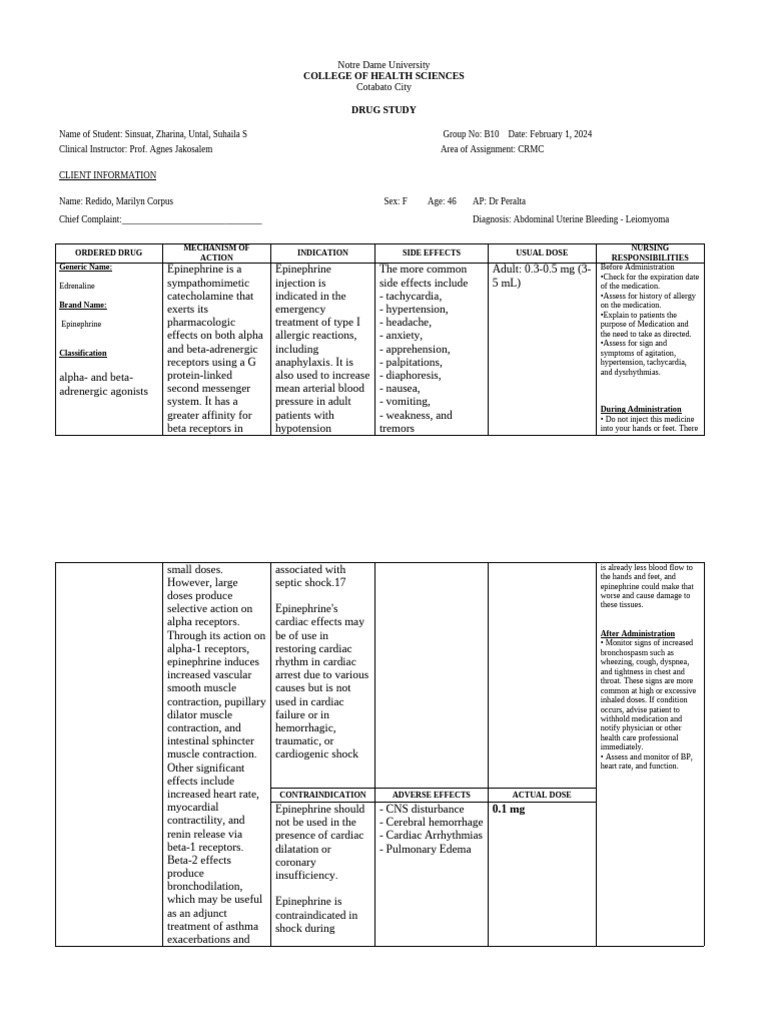 DRUG STUDY Format | PDF