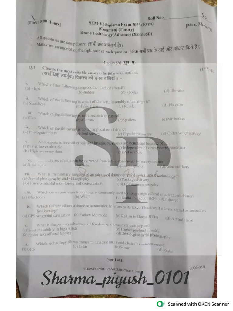 Adv Drone Technology PYQ | PDF