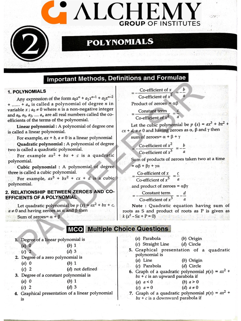 10th Polynomial 08.09.24 | PDF