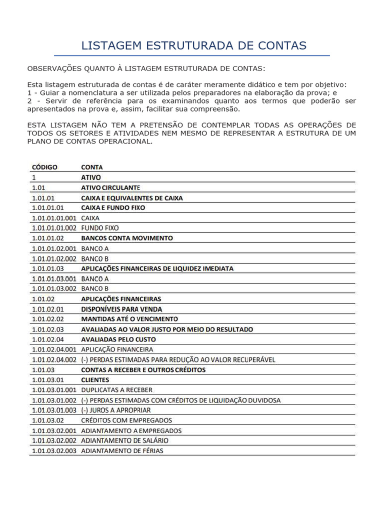 Plano de Contas | PDF