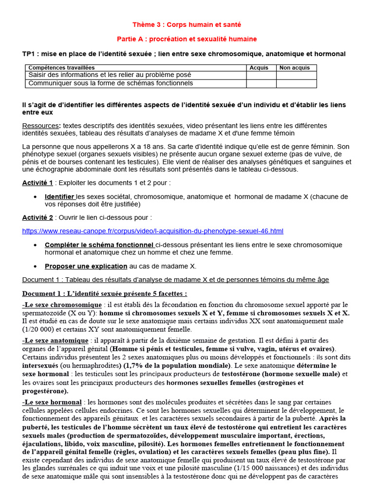 TP1 Identité Sexuée | PDF