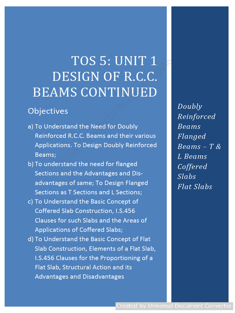 TOS 5 Unit 1 Design of Beams - Doubly Reinforced Flanged Beams | PDF
