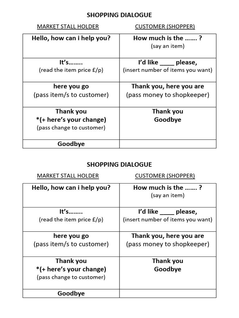 SHOPPING DIALOGUE CARDS.docx | PDF