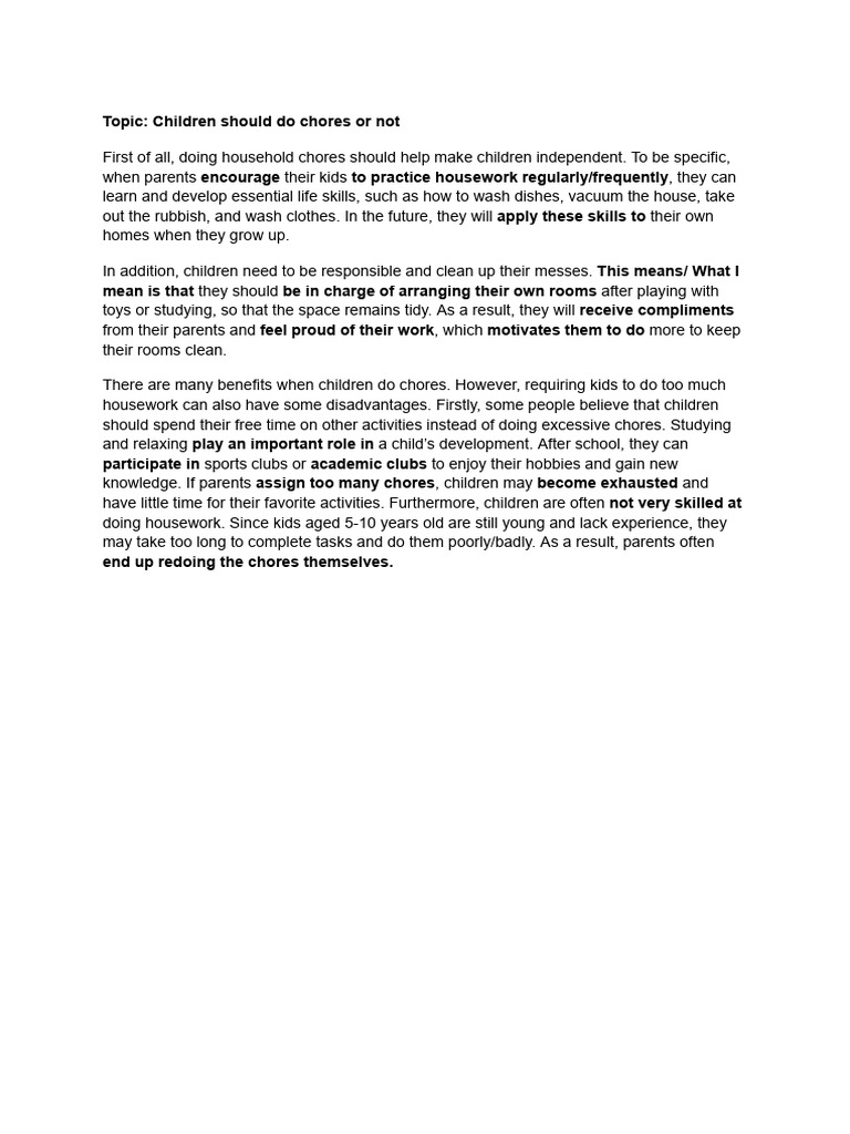 Children Should Do Chores or Not | PDF