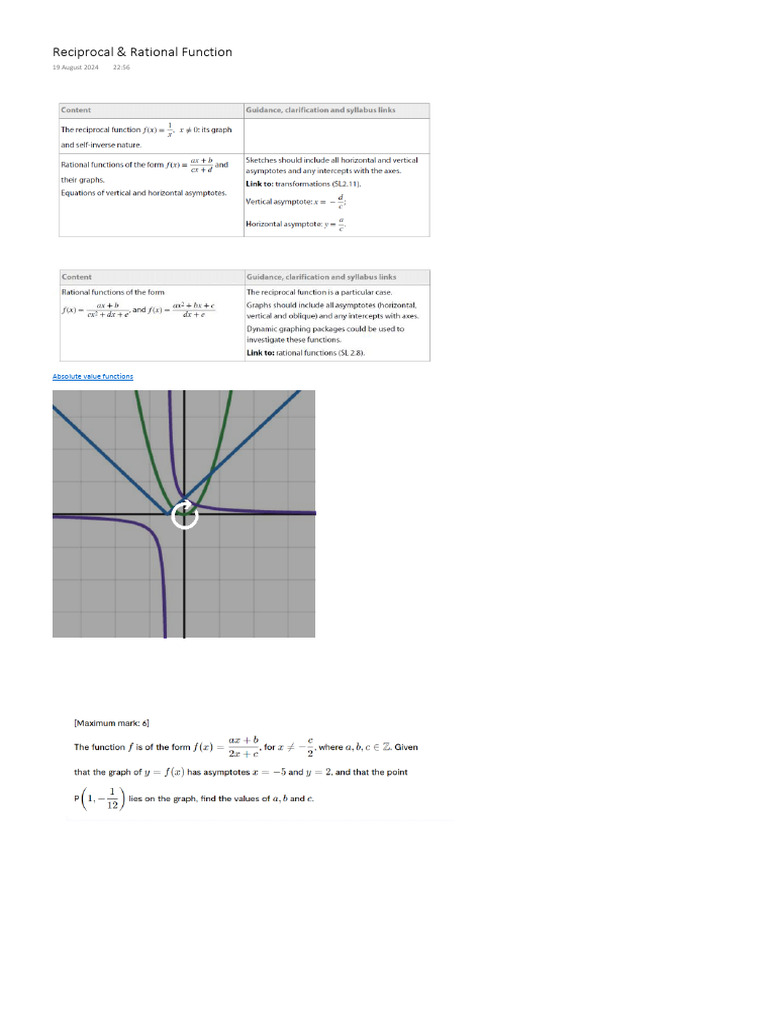 Reciprocal & Rational Function | PDF