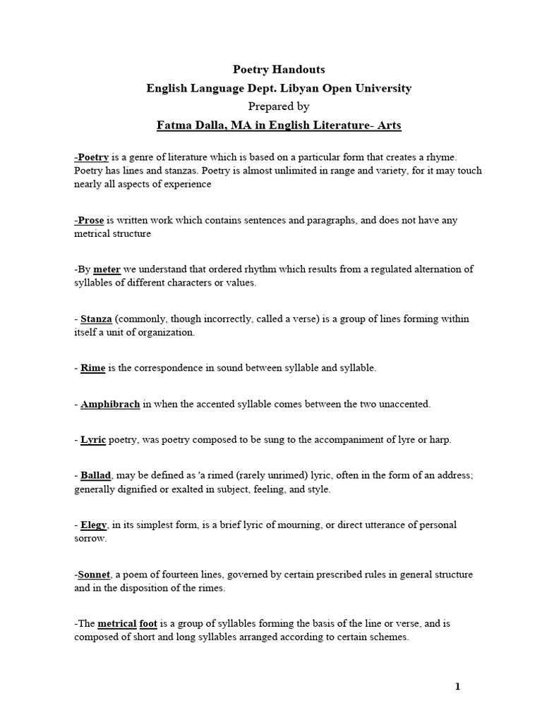 17 - Poetry Handouts | PDF