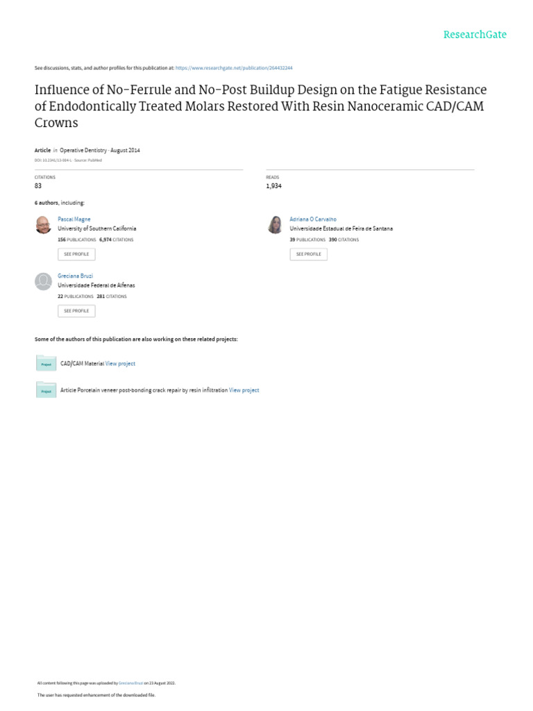 Effect of No Ferrule No Post On Strength of ETT | PDF