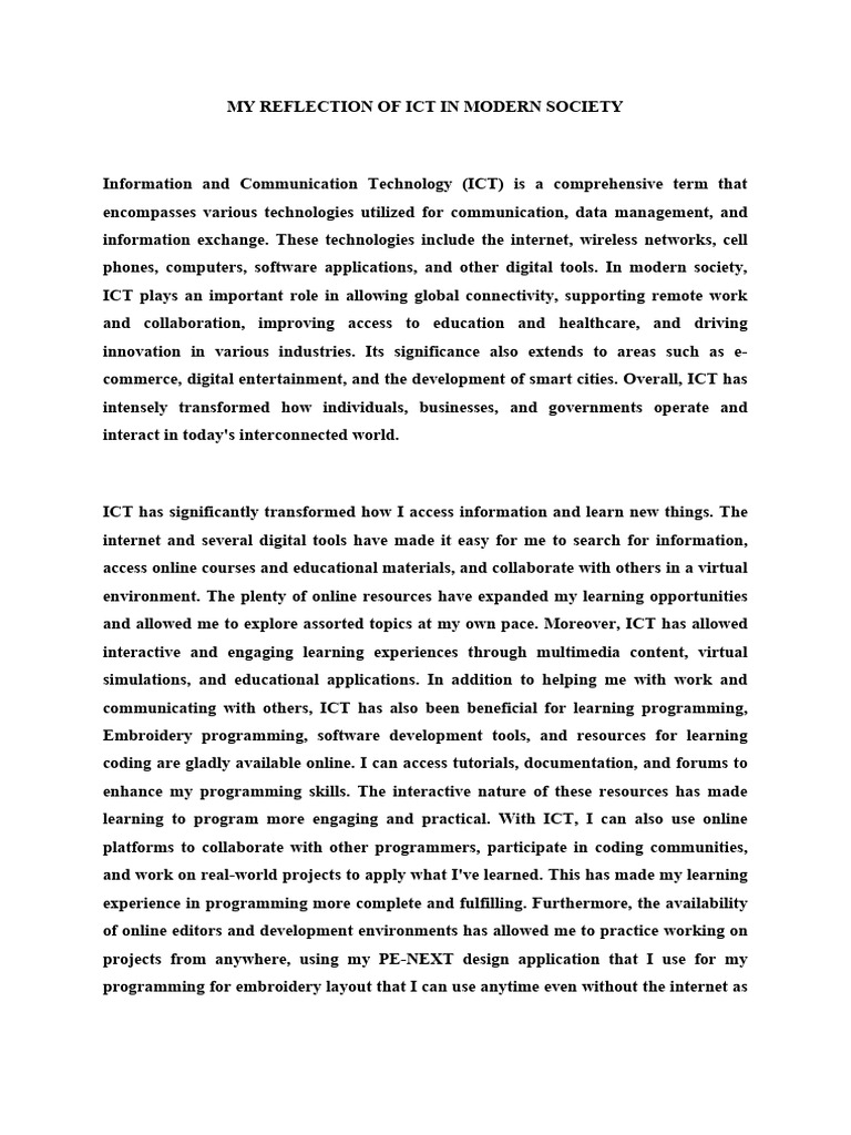 My Reflection of Ict in Modern Society | PDF