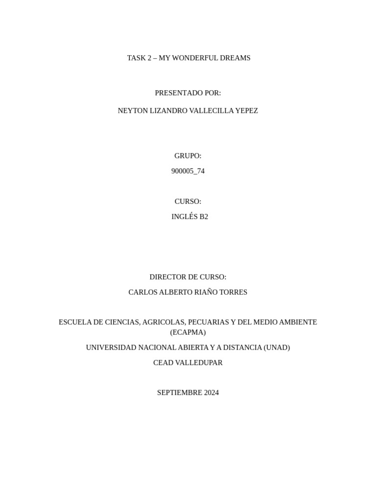 Task 2 – My Wonderful Dreams | PDF
