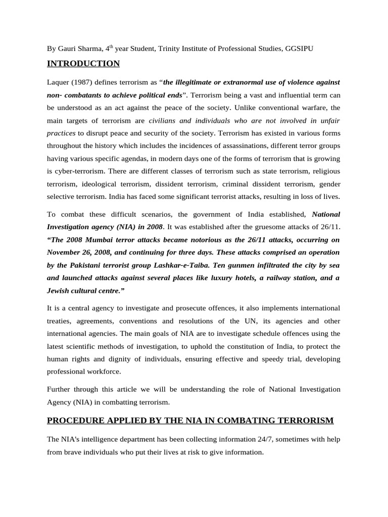 Role of NIA in Combating Terrorism | PDF Role of NIA in Combating Terrorism | PDF