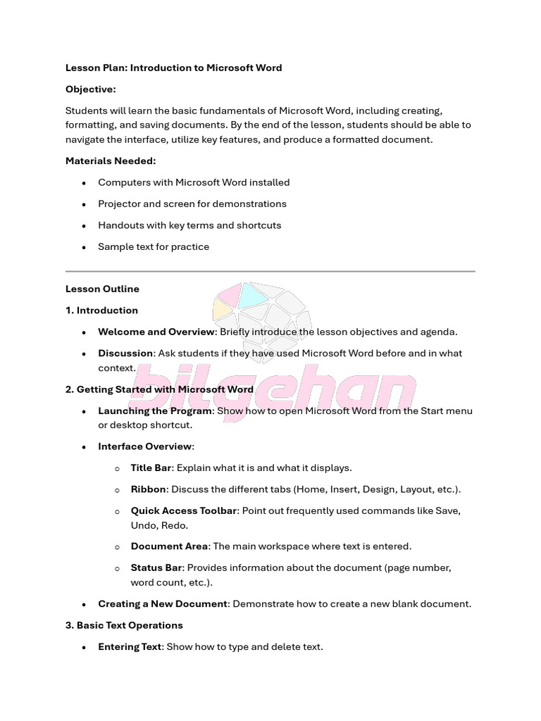 Word Lesson 1 | PDF