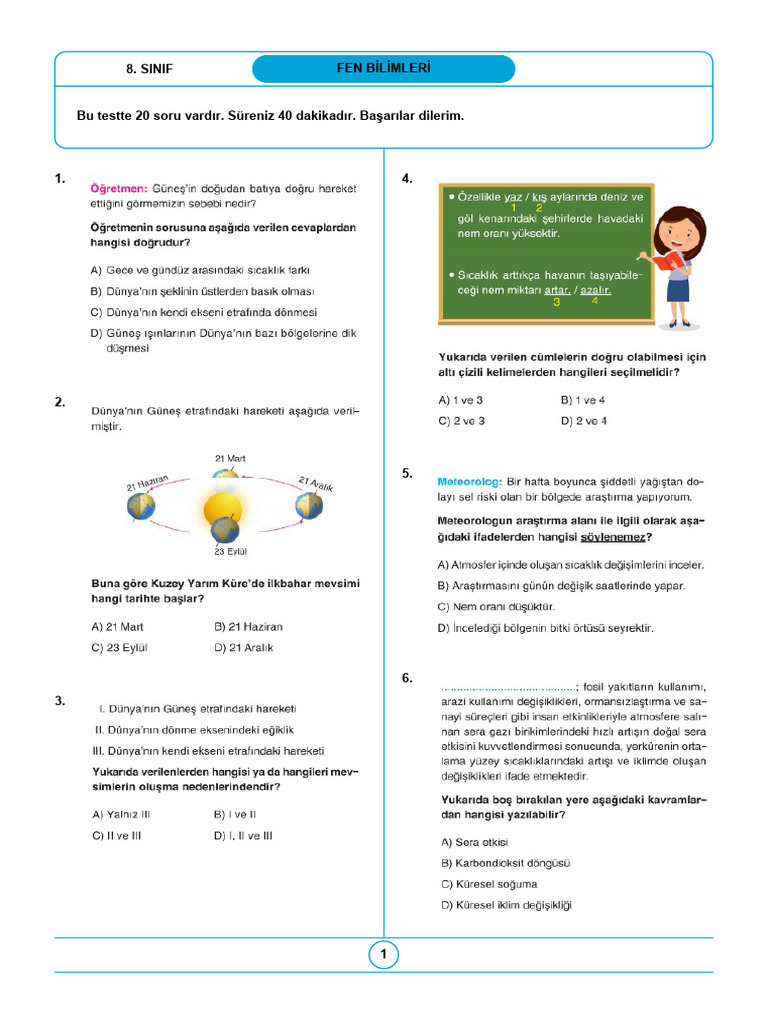 8.Sinif-Fen-Bilimleri-1.Unite-Tarama-Testi-Ve-Cevaplari | PDF