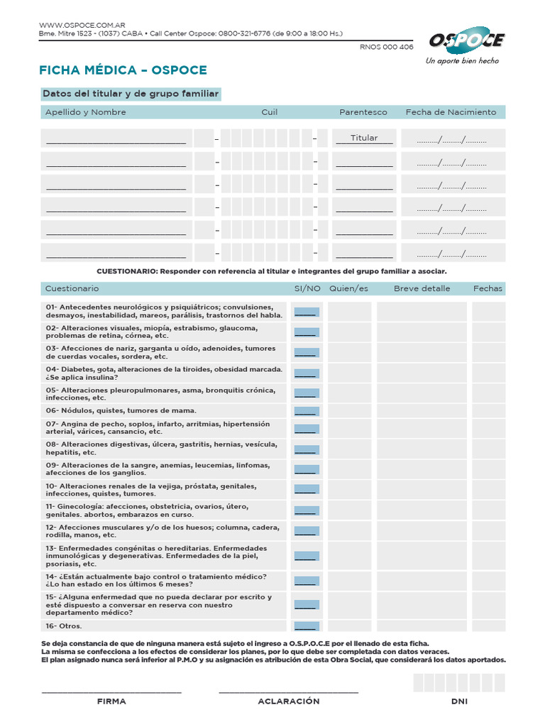 FICHA MEDICA - EDITABLE | PDF