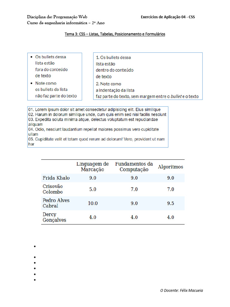 Ficha de Exerc-Cios 04 - CSS | PDF