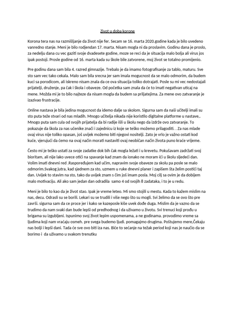 Zivot U Doba Korone | PDF