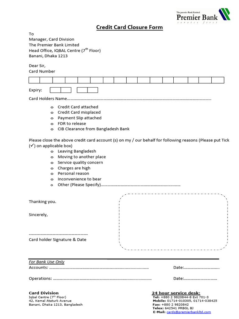 Credit Card Closure Request Form | PDF | Finance & Money Management ...