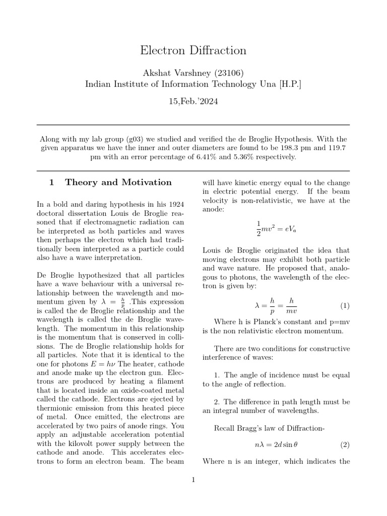 Electron Diffraction | PDF