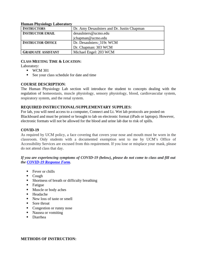 Human Physiology Lab Syllabus S21 - Revised | PDF | Clinical Medicine ...