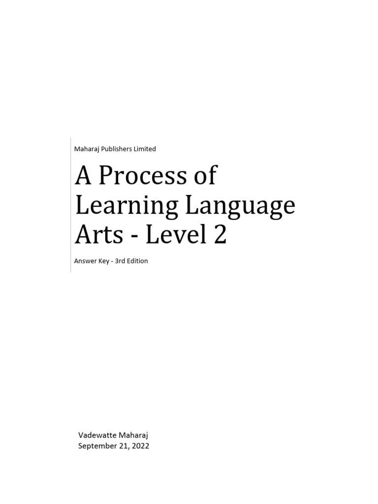 A Process of Learning Language Arts - Level 2 - 2020 - Answer Key | PDF