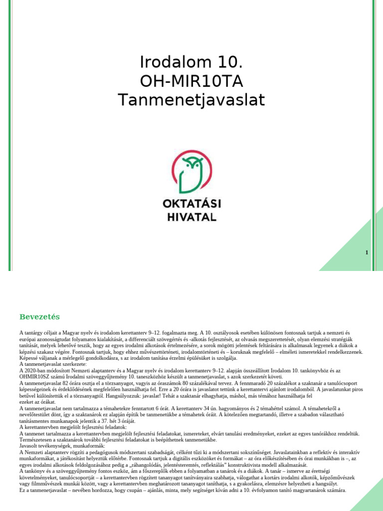 OH-MIR10TA Irodalom 10 Tanmenet | PDF