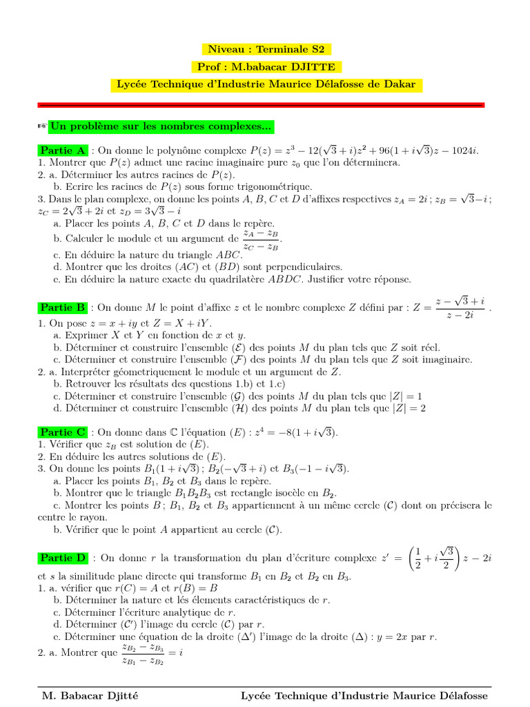 Exercice de Revision Nombres Complexe | PDF