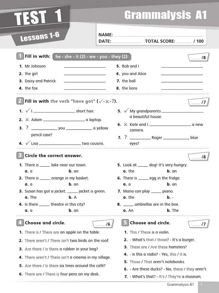 Grammalysis A1 Student Test | PDF