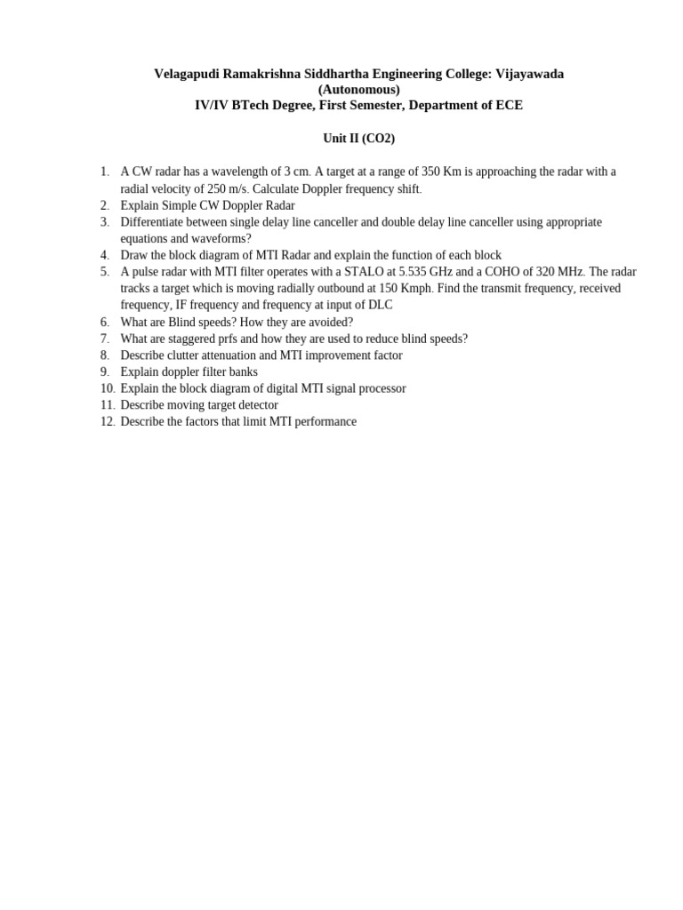 Unit II Questions Radar | PDF