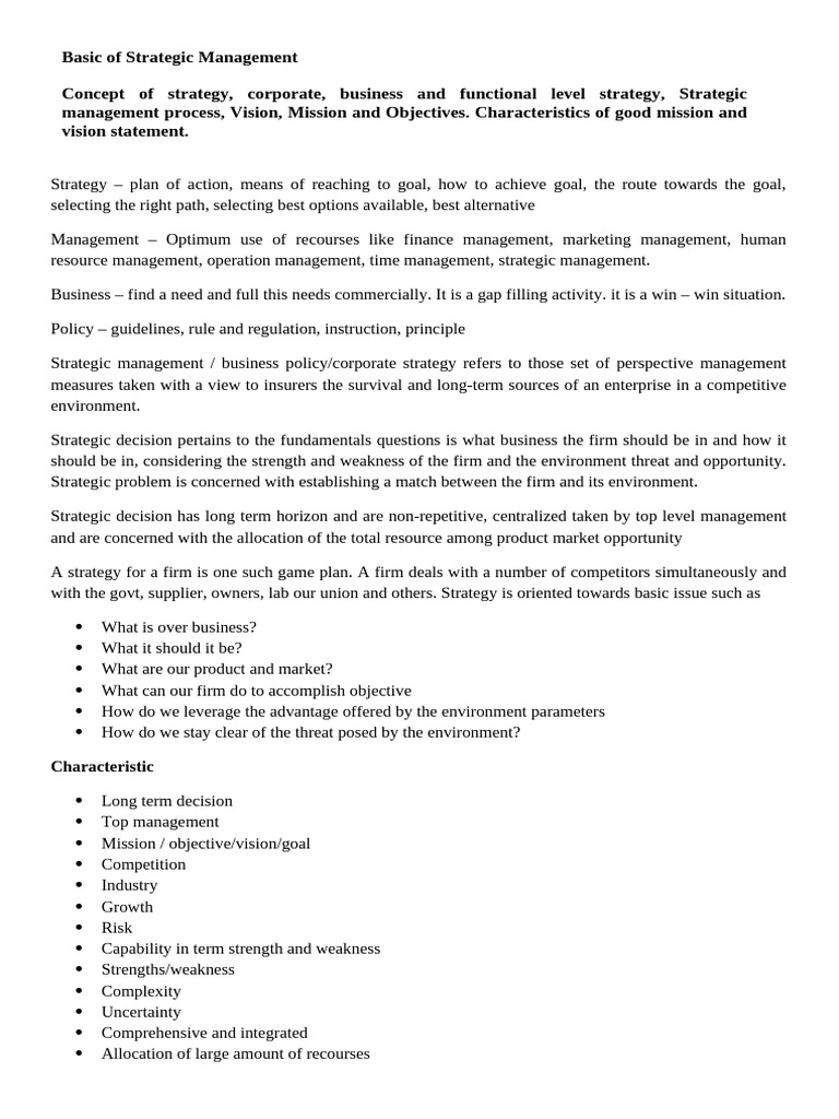 Basic of Strategic Management | PDF