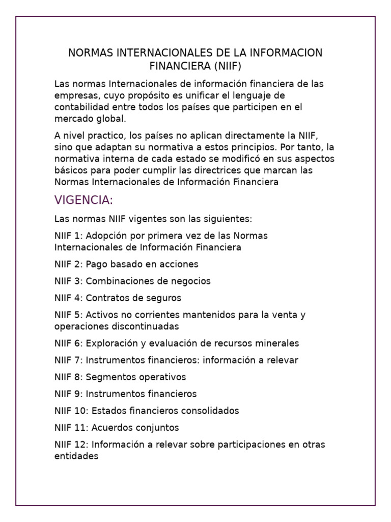 Normas Internacionales de La Informacion Financiera | PDF