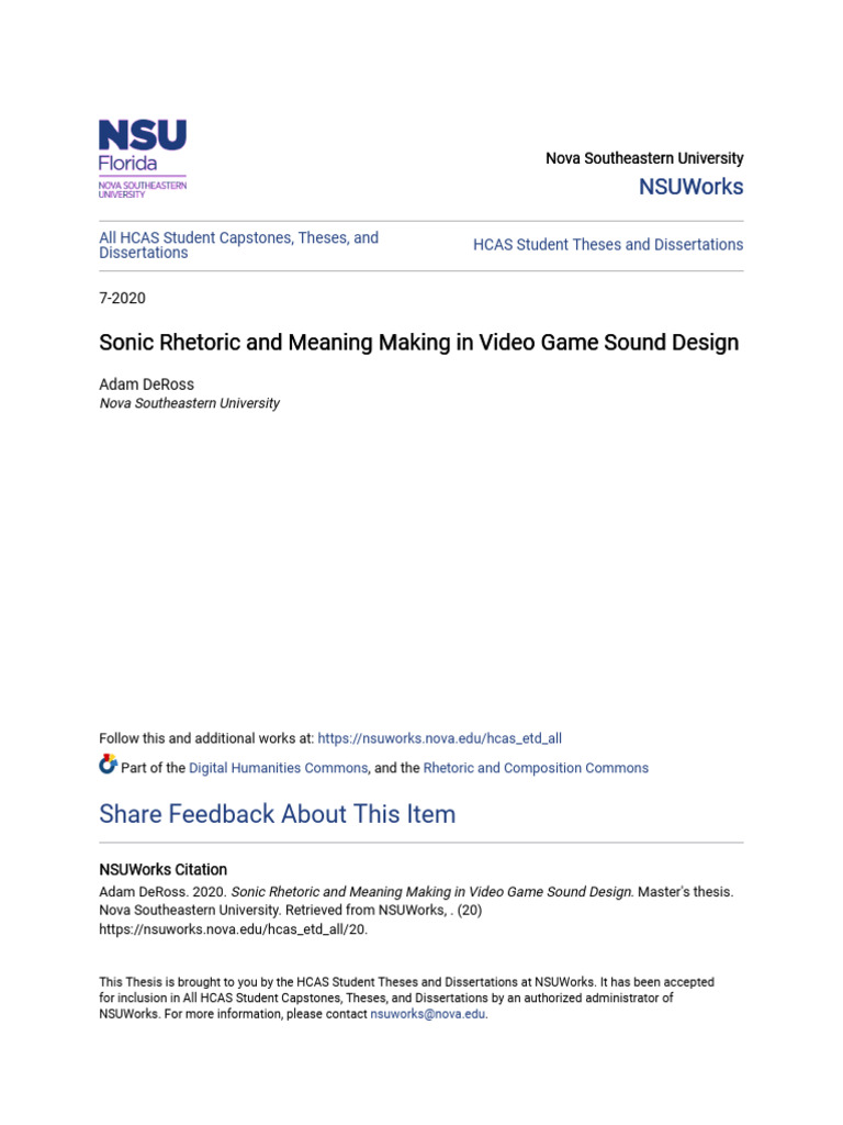 (DeRoss) Sonic Rhetoric and Meaning Making in Video Game Sound Design | PDF