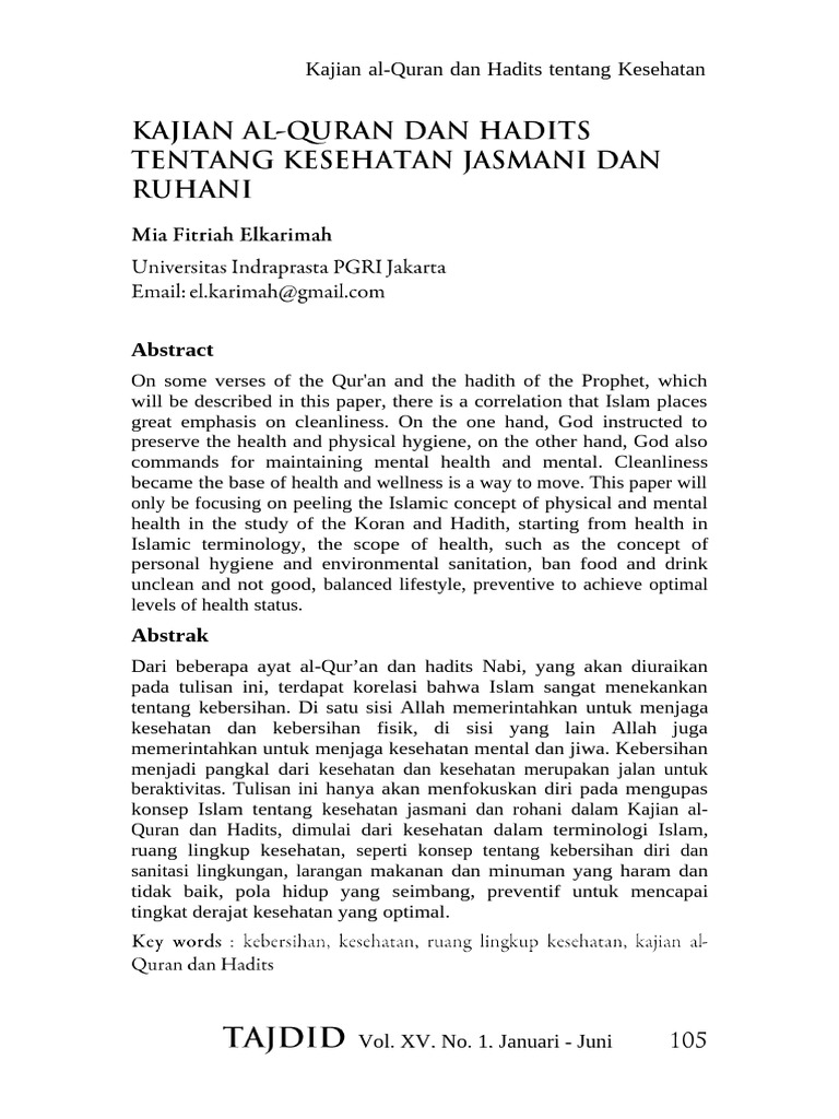 Kajian Al-Quran Dan Hadits Tentang Kesehatan Jasma | PDF