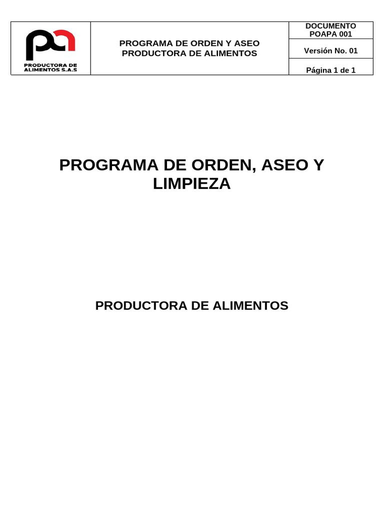 Programa Orden y Aseo Pa | PDF