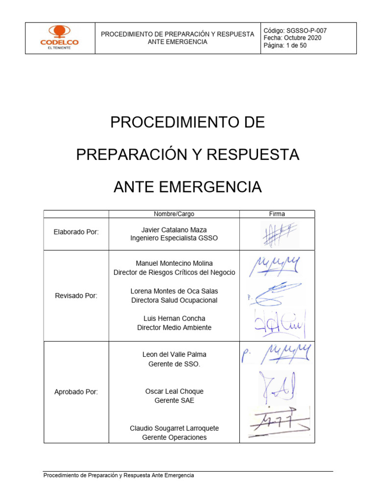 SGSSO-P-007 Preparación y Respuesta Ante Emergencias | PDF | La seguridad informática | Seguridad