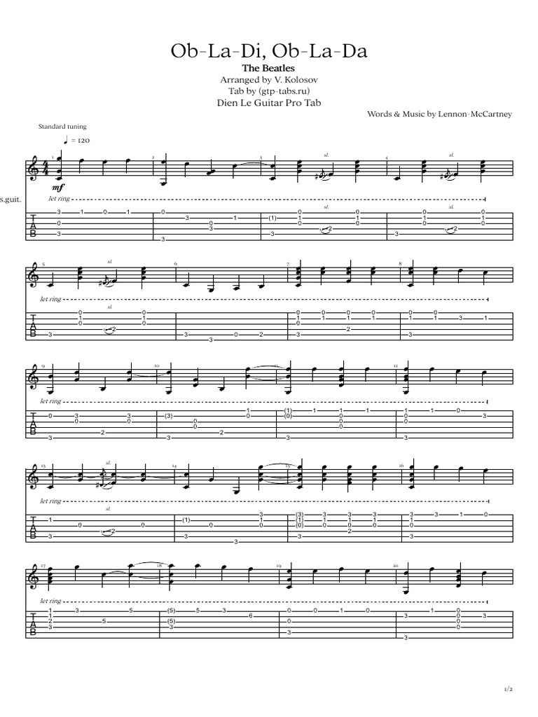 Ob-La-Di, Ob-La-Da - Arr For Acoustic Fingerstyle Guitar With TABs | PDF