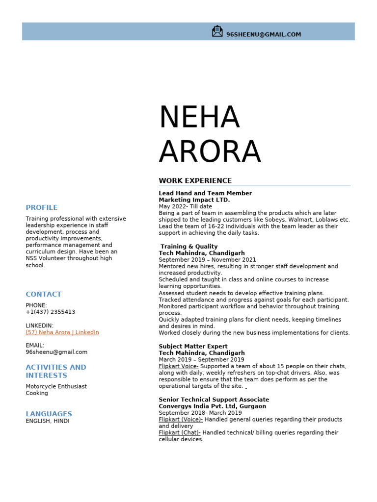 Resume Neha Arora | PDF