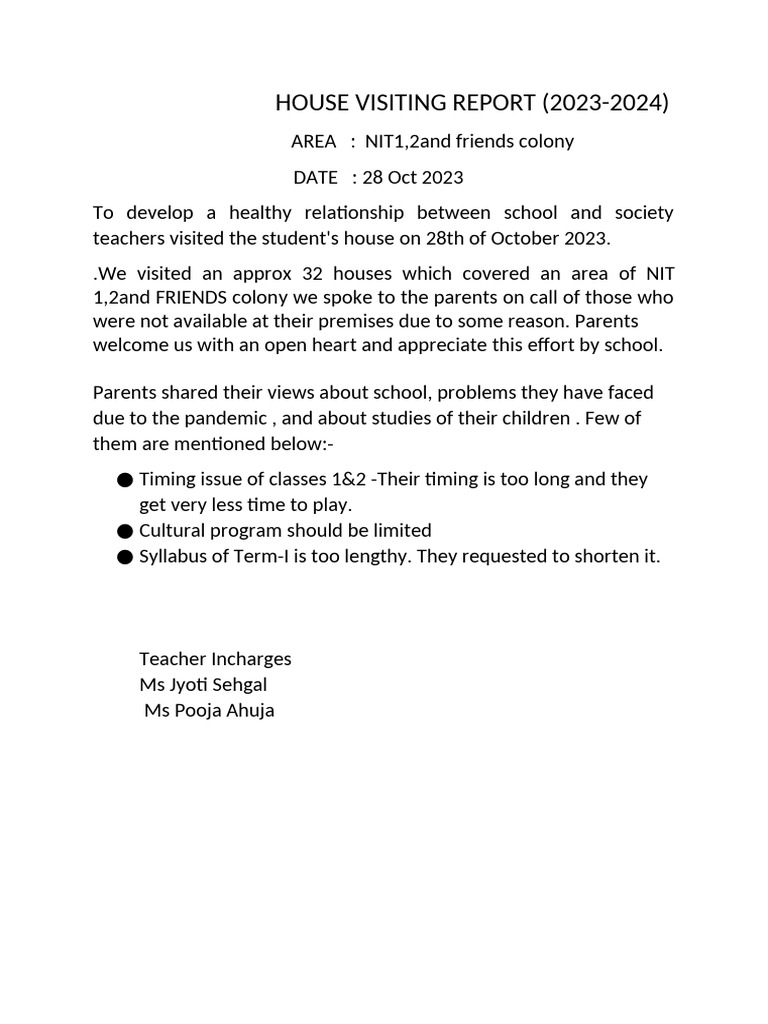 House Visiting Report | PDF