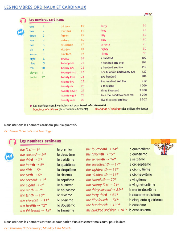 LES NOMBRES ORDINAUX Ou CARDINAUX | PDF