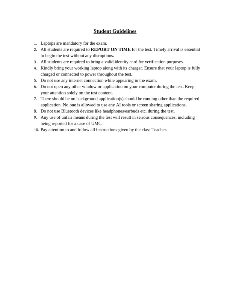 Student Guidelines CA1 CSE326 | PDF