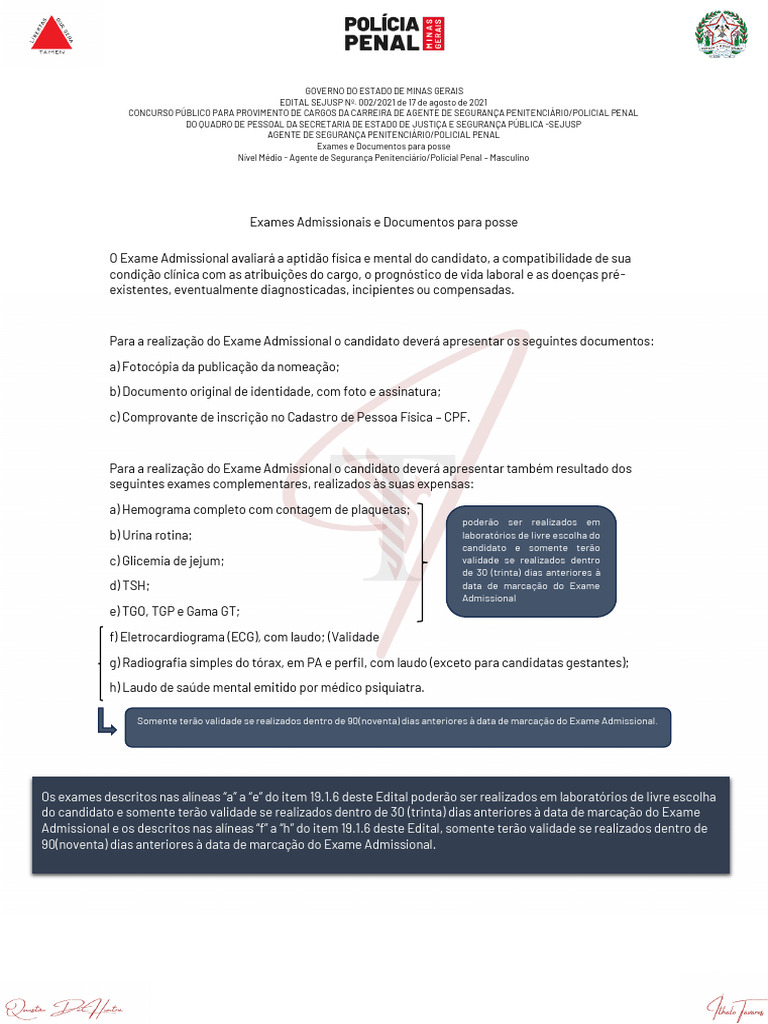 Exames Admissionais e Documentos para Posse | PDF