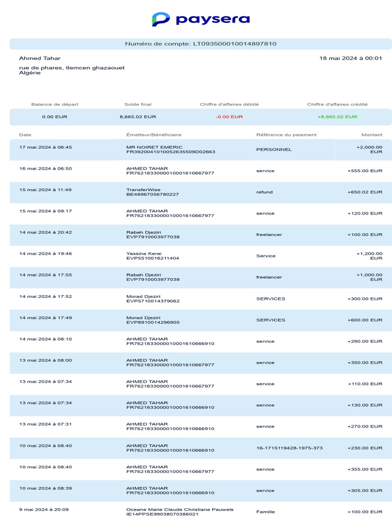 Paysera - Statement - 2024-05-18 00:01:34 | PDF