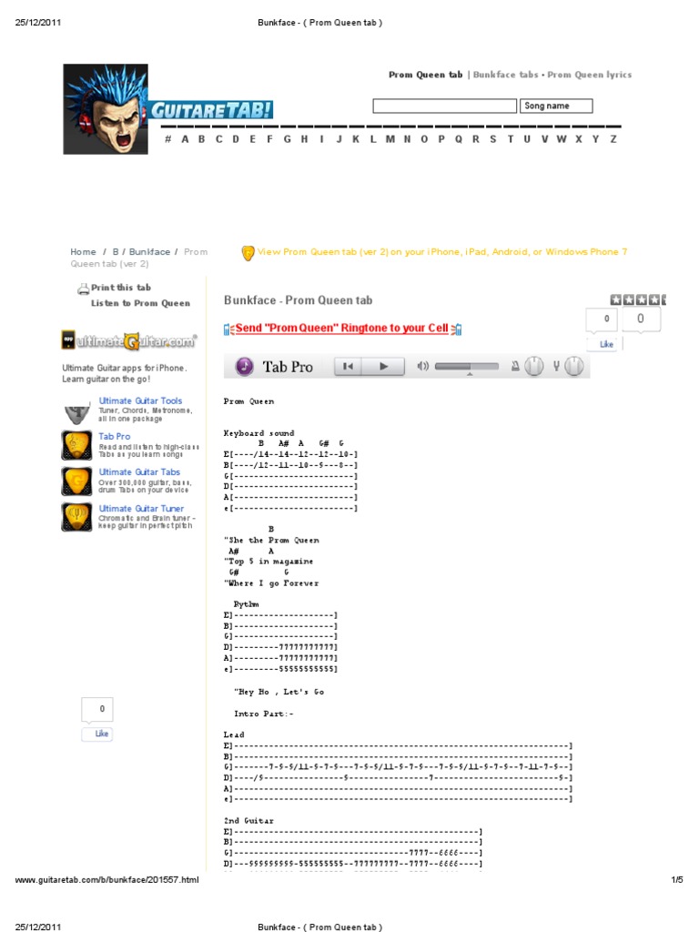 Bunkface - (Prom Queen Tab) | PDF | Musical Forms | Leisure