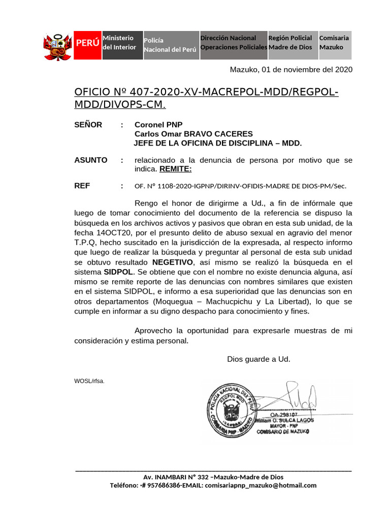 OFICIO Nº 284-2020-REMITE COPIA DE DOCUMENTOS | PDF