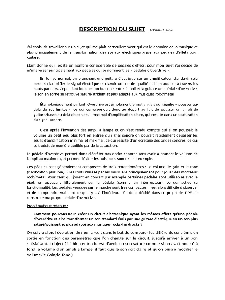 Robin FONTANEL Projet Et Sujet de TIPE | PDF