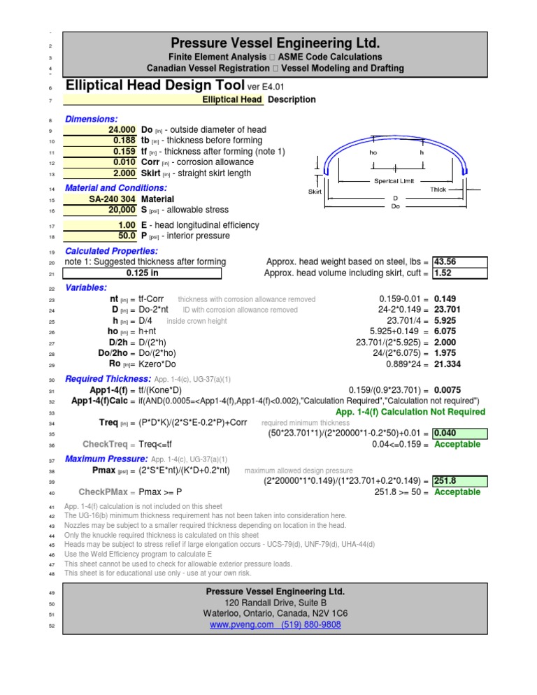 Elliptical Head Design Tool Guide | PDF